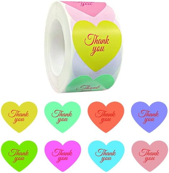 Colorful Thank You Sticker 8 Designs 500pcs/roll Heart Sealing Labels ...