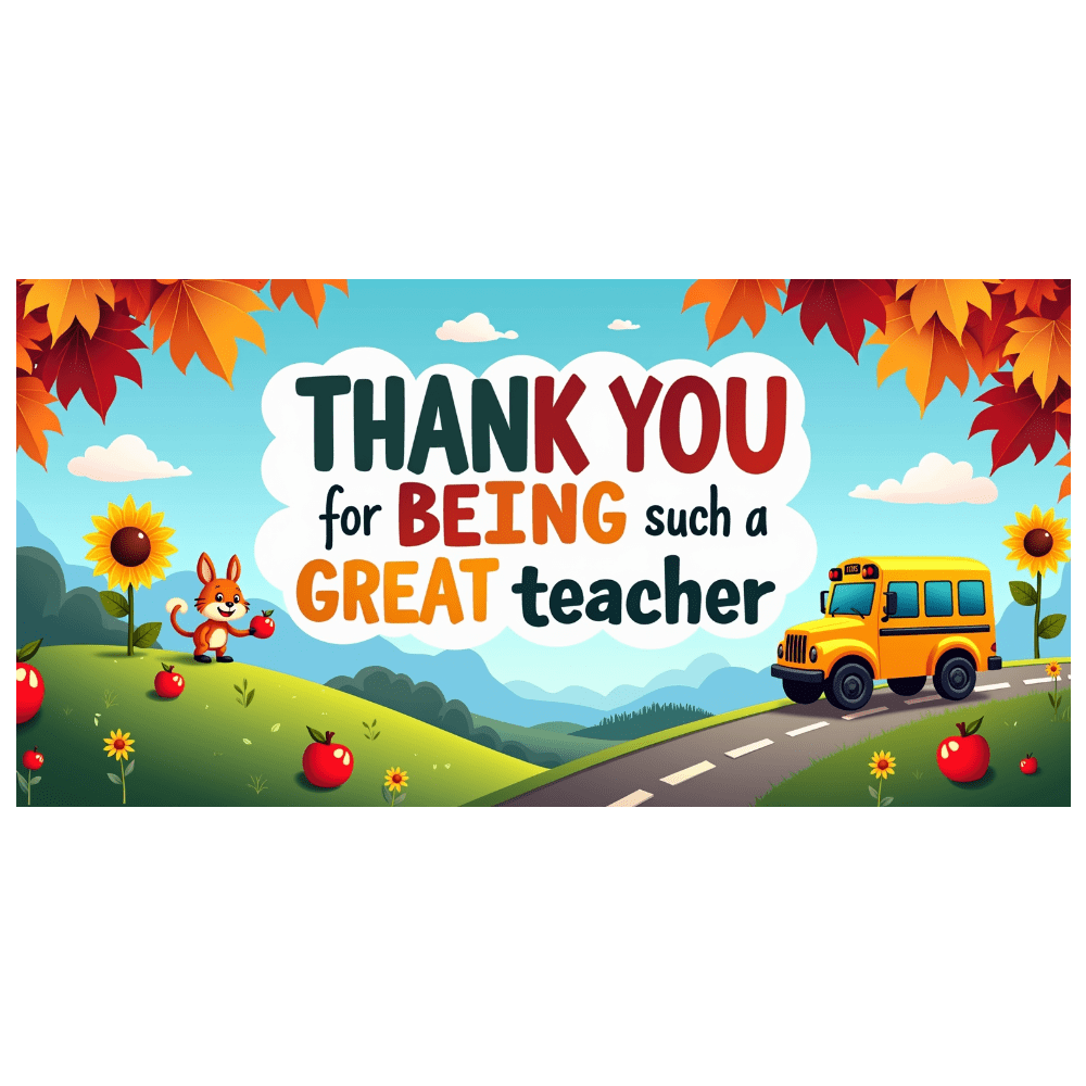 Colorful Thank You Teacher Banner with Books Balloons Globe and School ...