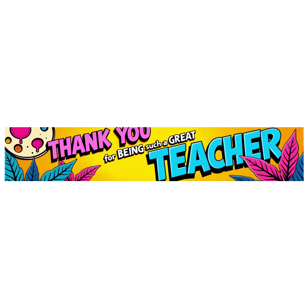 Colorful Thank You Teacher Banner with Books Balloons Globe and School ...