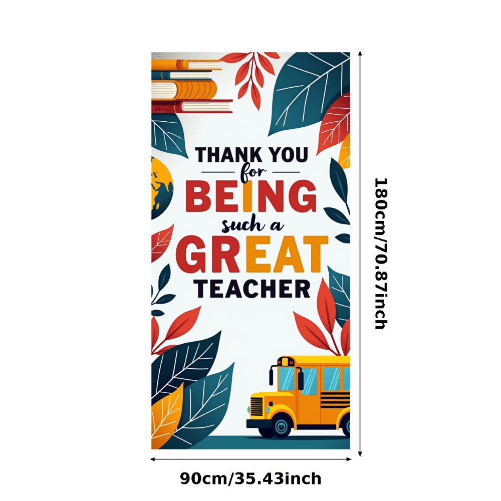 Colorful Thank You Teacher Banner with Books Balloons Globe and School ...