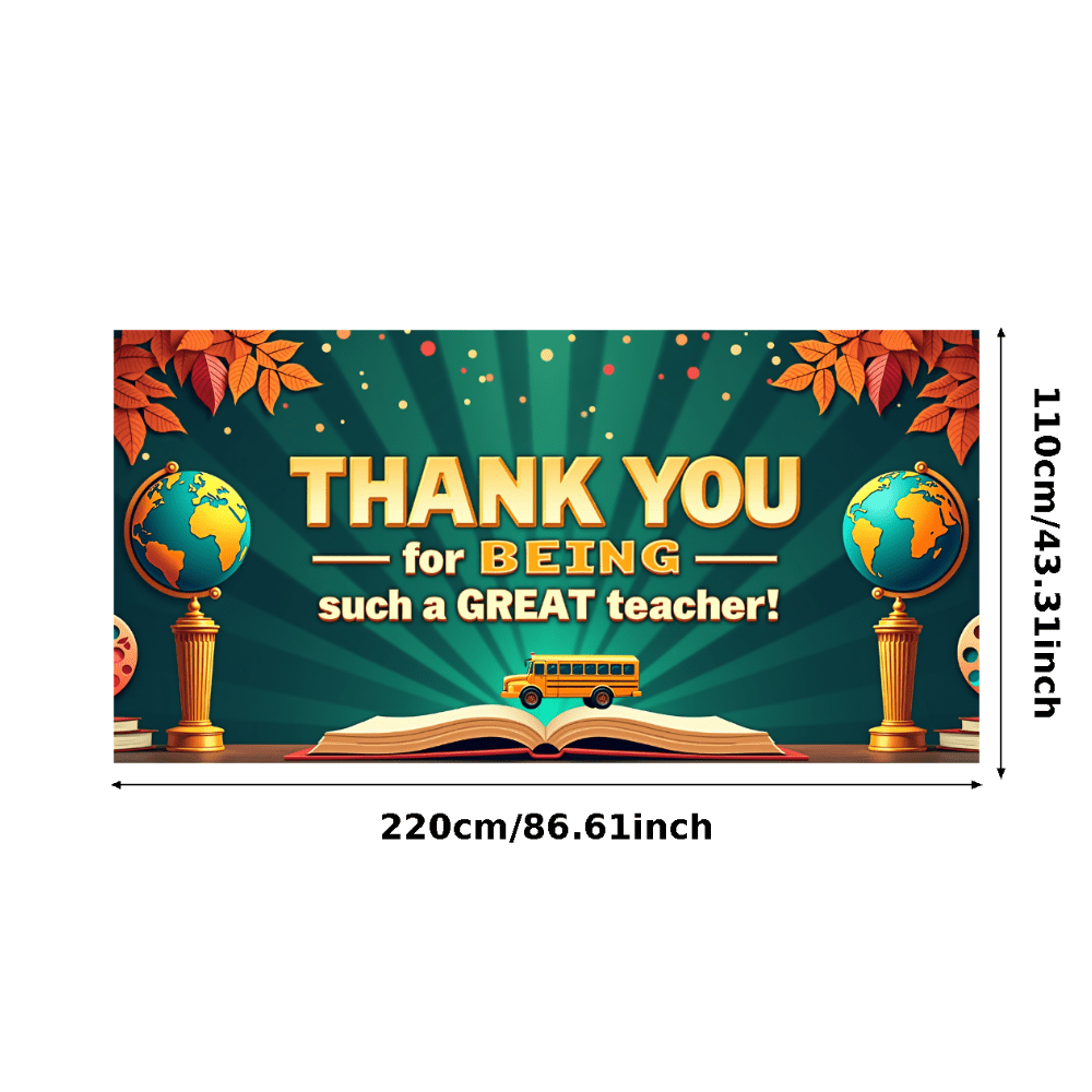Colorful Thank You Teacher Banner with Books Balloons Globe and School ...