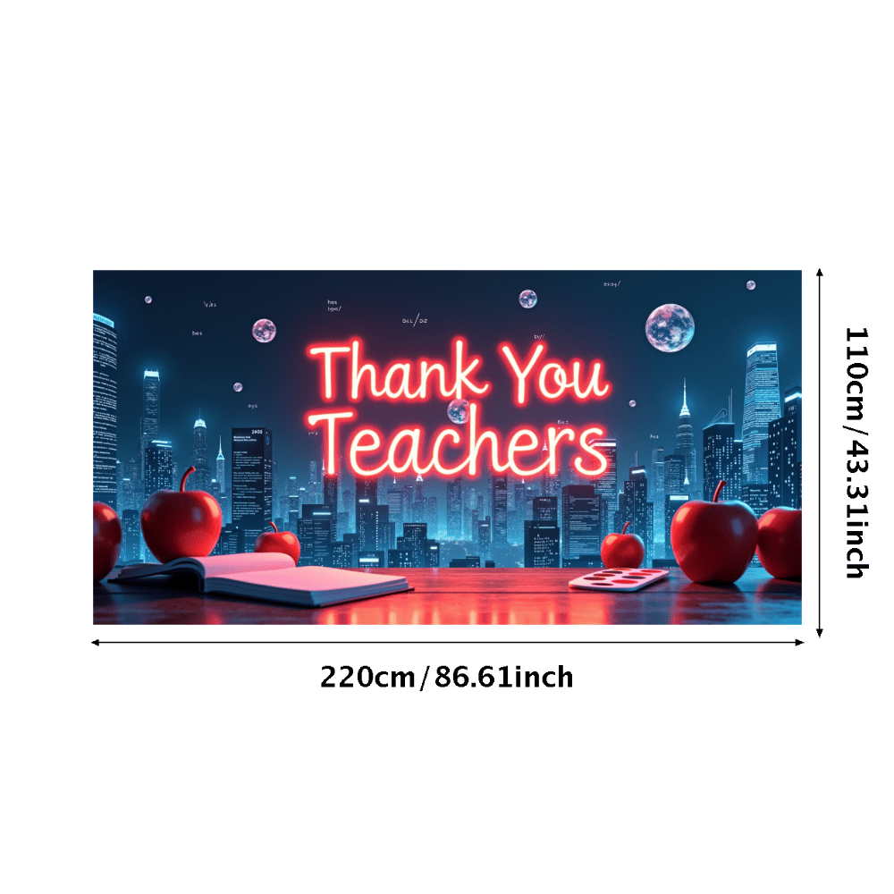 Colorful Thank You Teachers Backdrop Banner with Pencils Books Globe ...