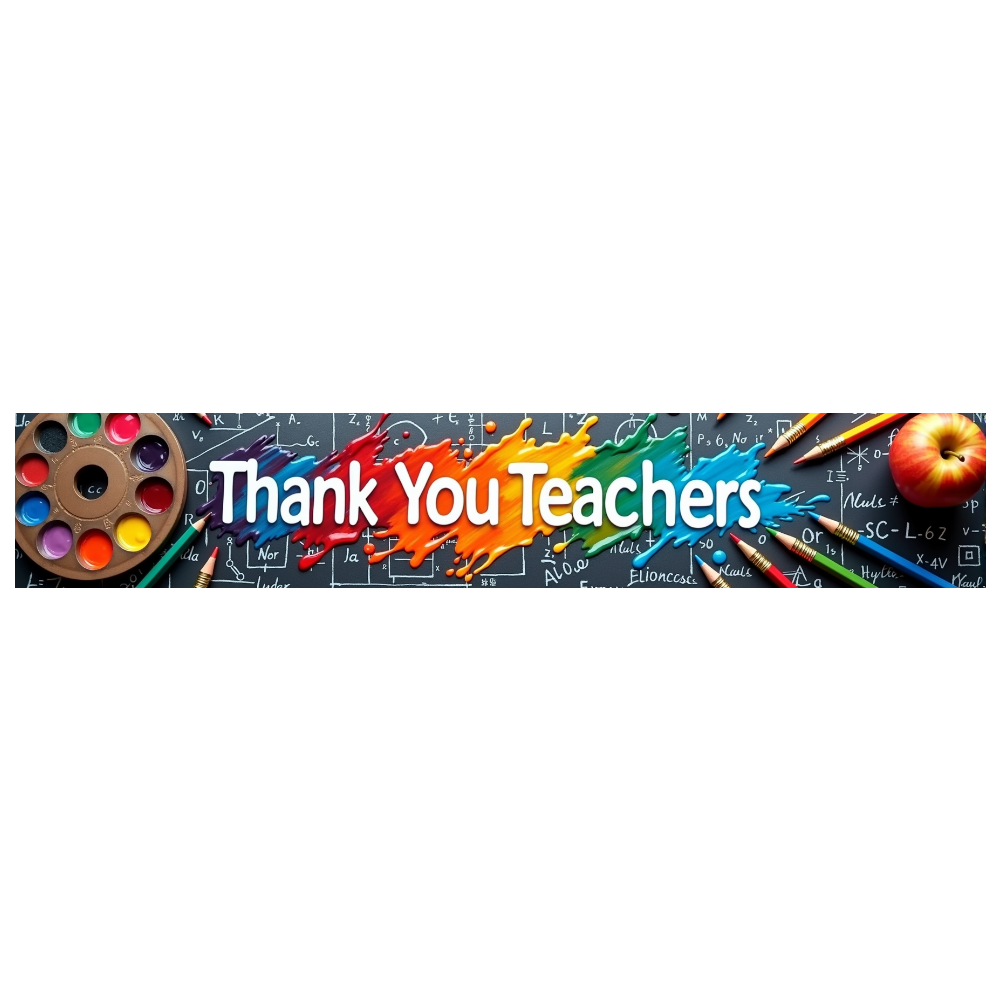 Colorful Thank You Teachers Backdrop Banner with Pencils Books Globe ...
