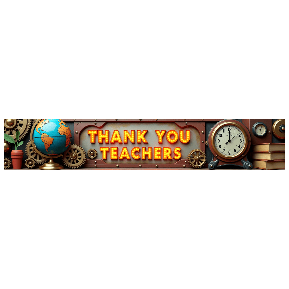 Colorful Thank You Teachers Banner with Apple Book Clock Elements ...