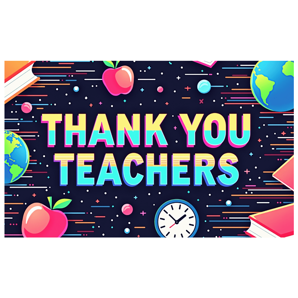 Colorful Thank You Teachers Banner with Apple Book Clock Elements ...
