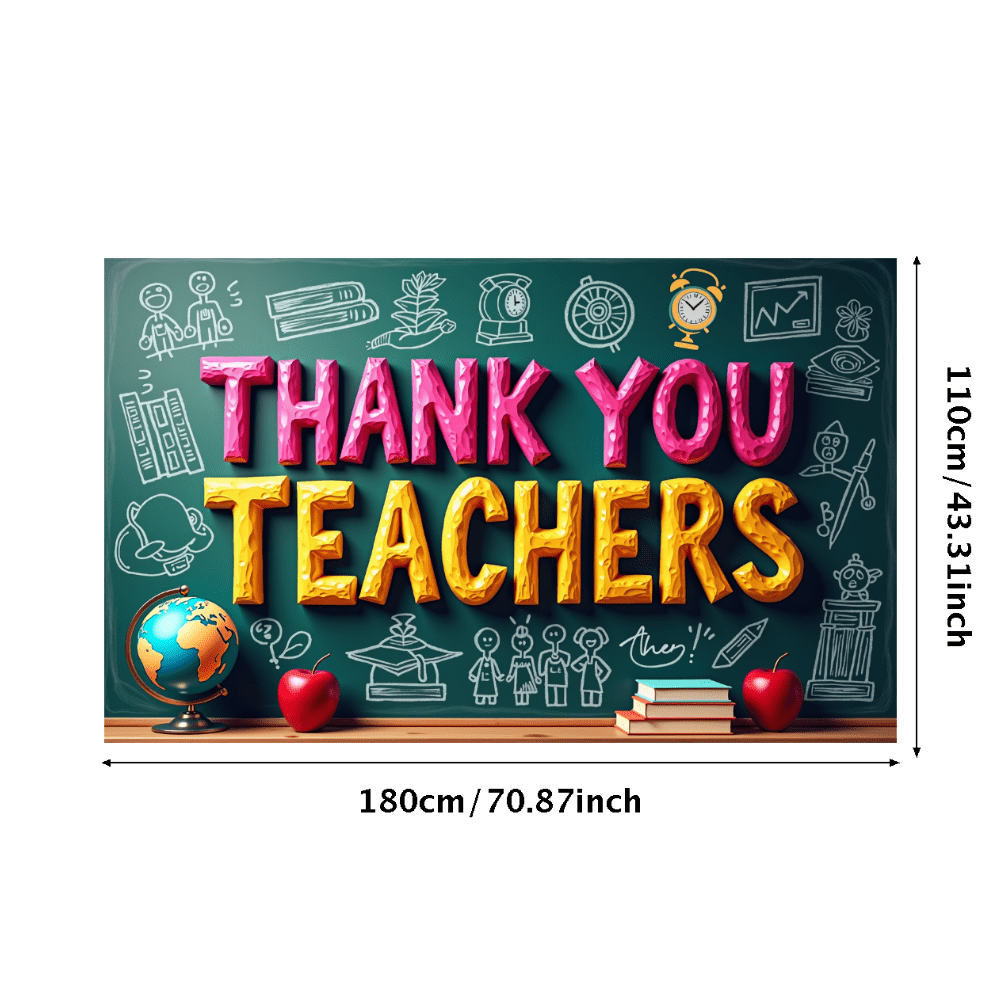 Colorful Thank You Teachers Banner with Apple Book Clock Elements ...