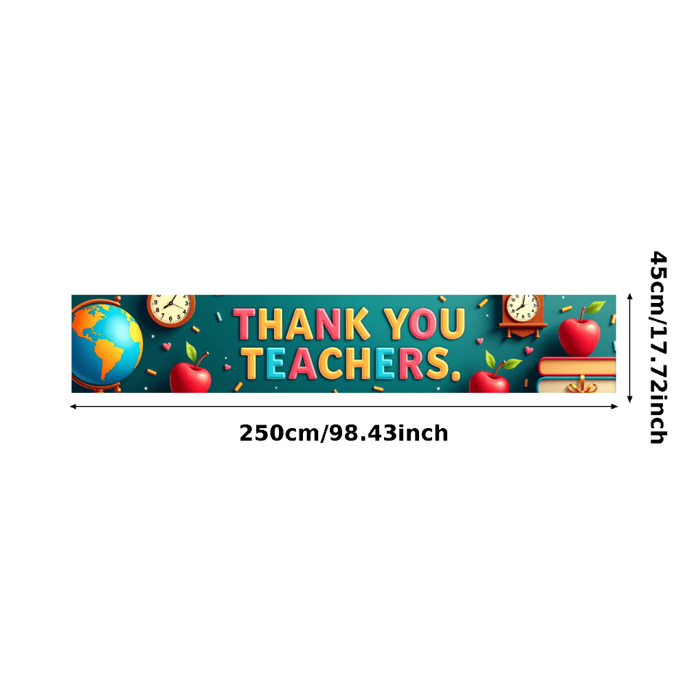 Colorful Thank You Teachers Banner with Apple Book Clock Elements ...