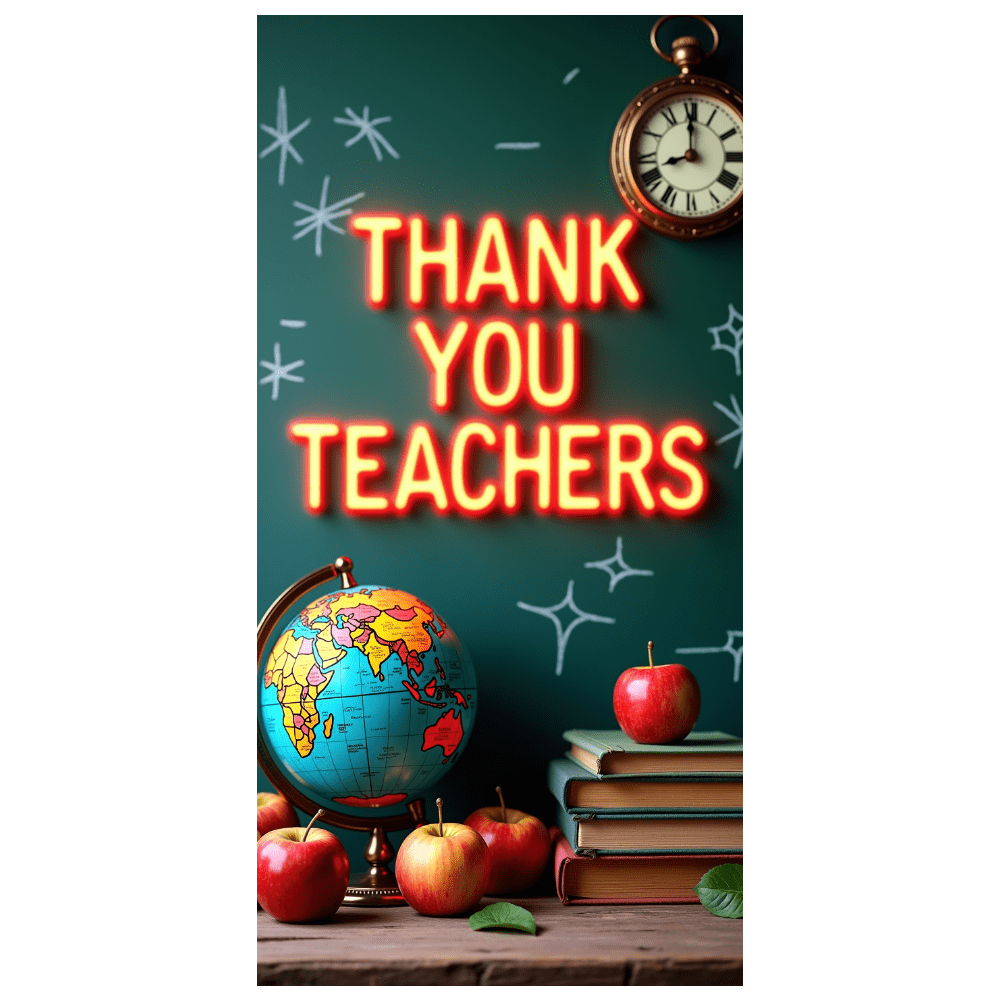 Colorful Thank You Teachers Banner with Apple Book Clock Elements ...