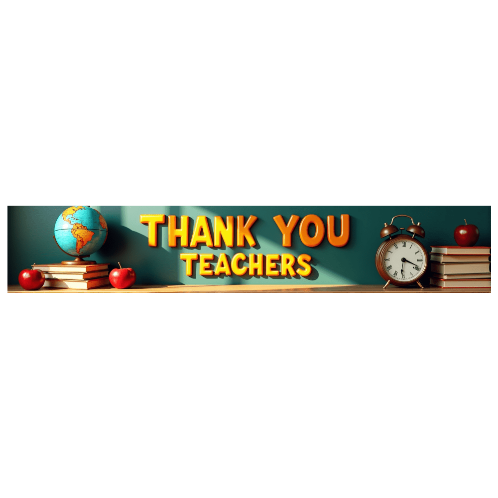 Colorful Thank You Teachers Banner with Apple Book Clock Elements ...