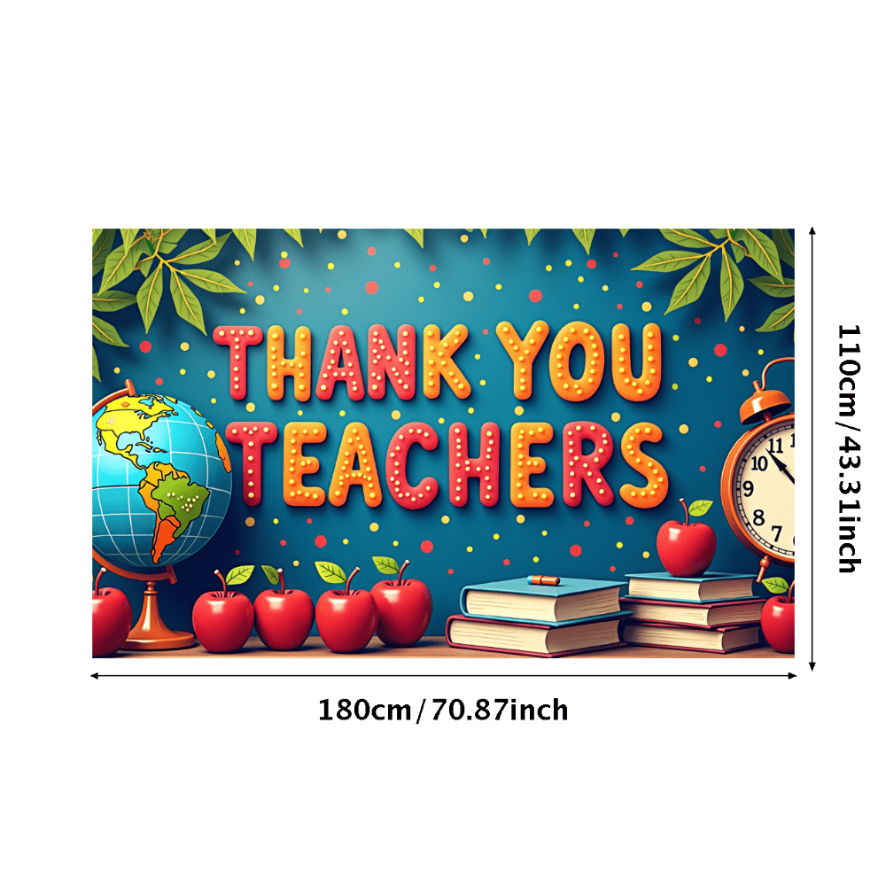 Colorful Thank You Teachers Banner with Apple Book Clock Elements ...