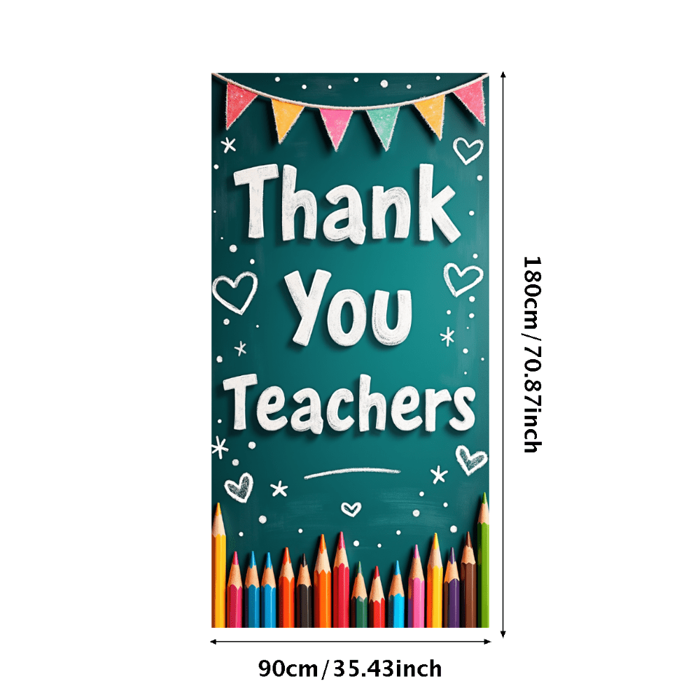 Colorful Thank You Teachers Banner with Apple Pencil and Book Elements ...