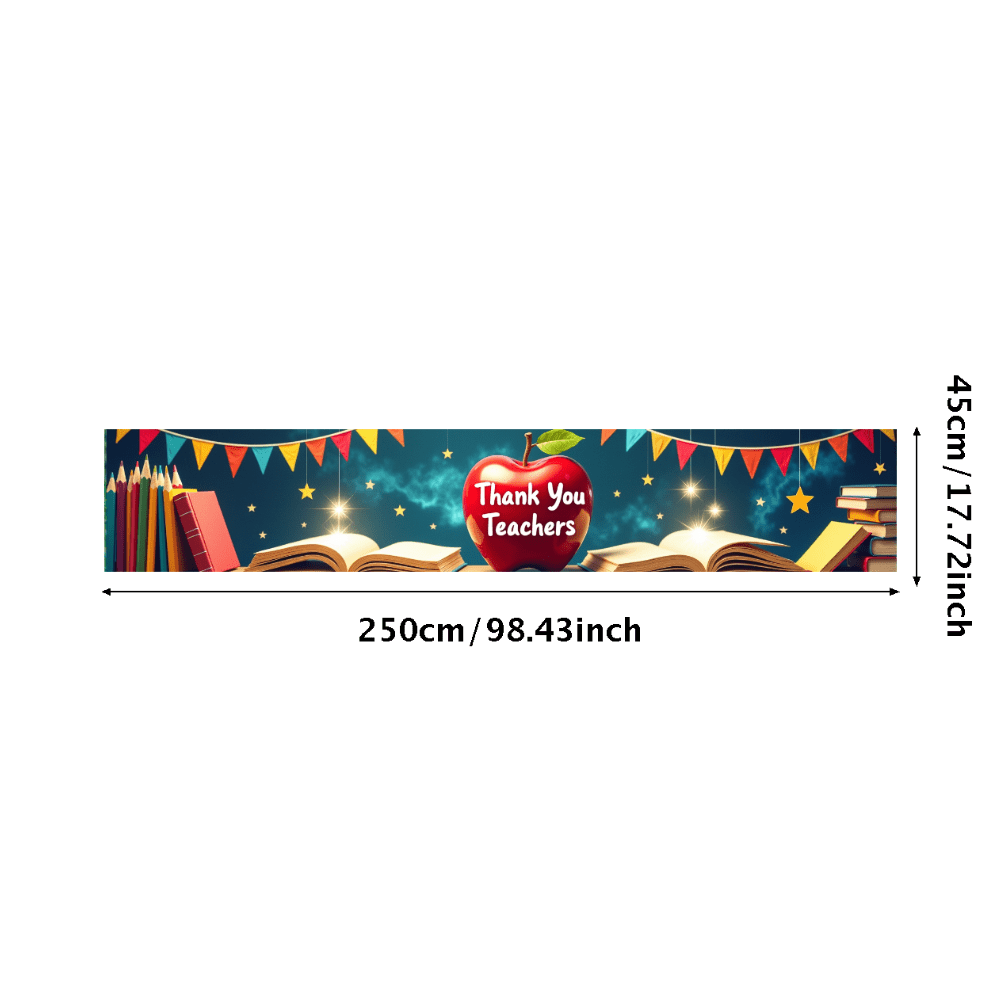 Colorful Thank You Teachers Banner with Apple Pencil and Book Elements ...