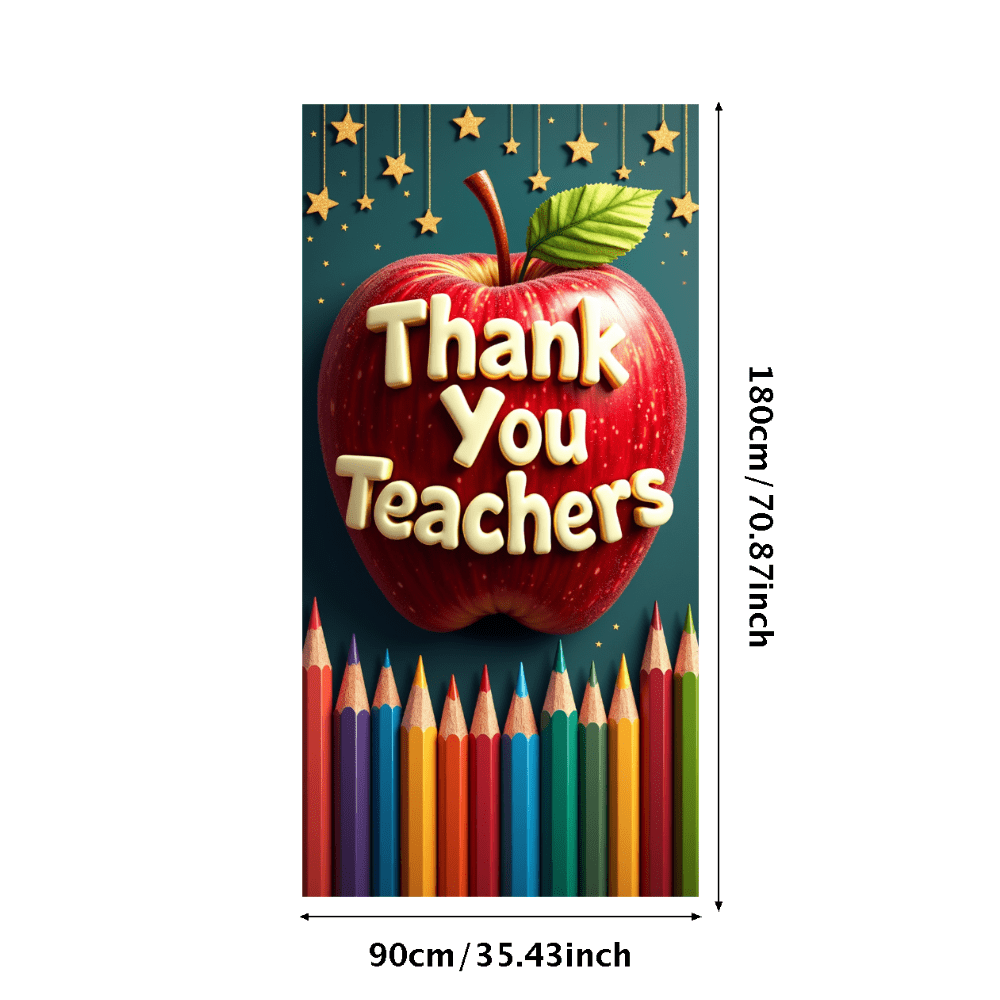 Colorful Thank You Teachers Banner with Apple Pencil and Book Elements ...