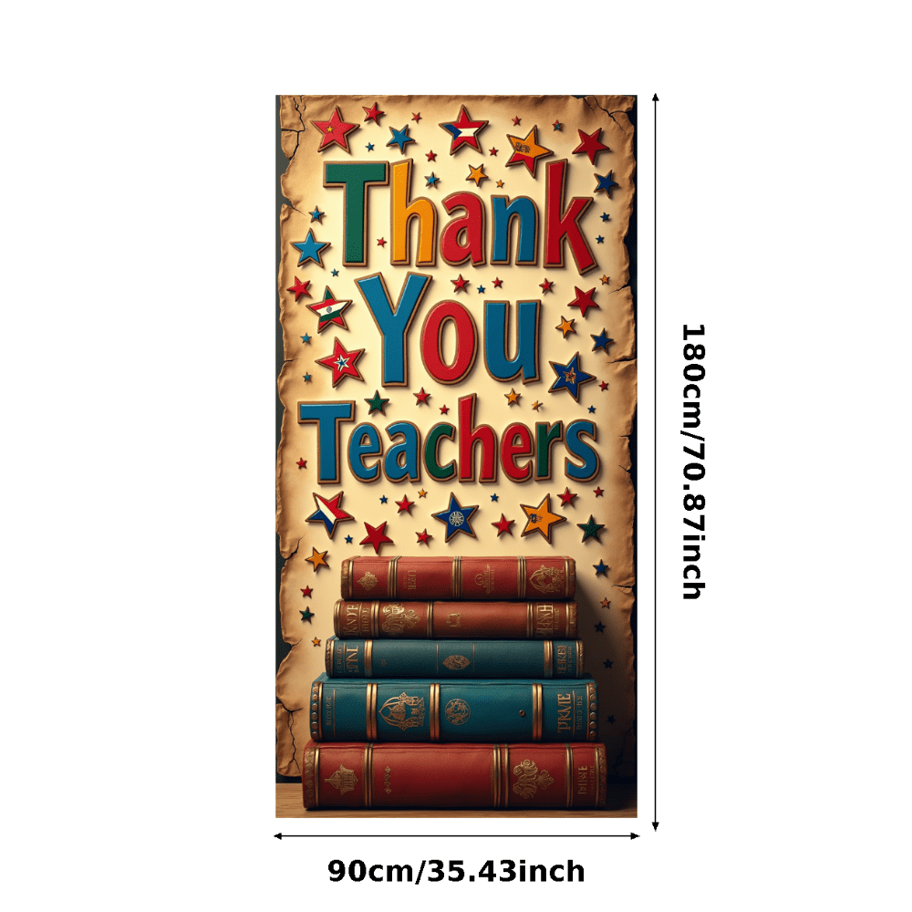 Colorful Thank You Teachers Banner with Apple Pencil and Book Elements ...