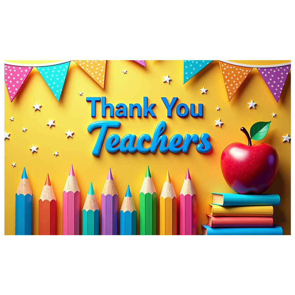 Colorful Thank You Teachers Banner with Apple Pencil and Book Elements ...