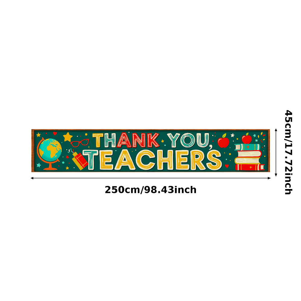 Colorful Thank You Teachers Banner with Globe Books Apples Decorations ...