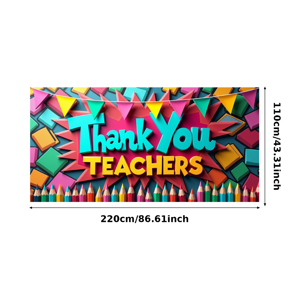 Colorful Thank You Teachers Banner with Pencil Apple Book Elements ...
