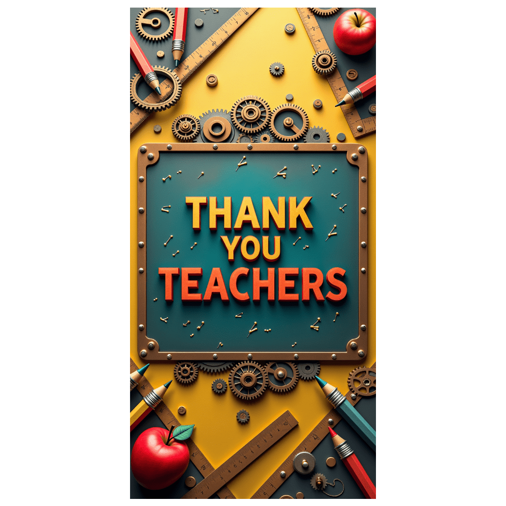 Colorful Thank You Teachers Banner with Pencil Apple and Star Elements ...