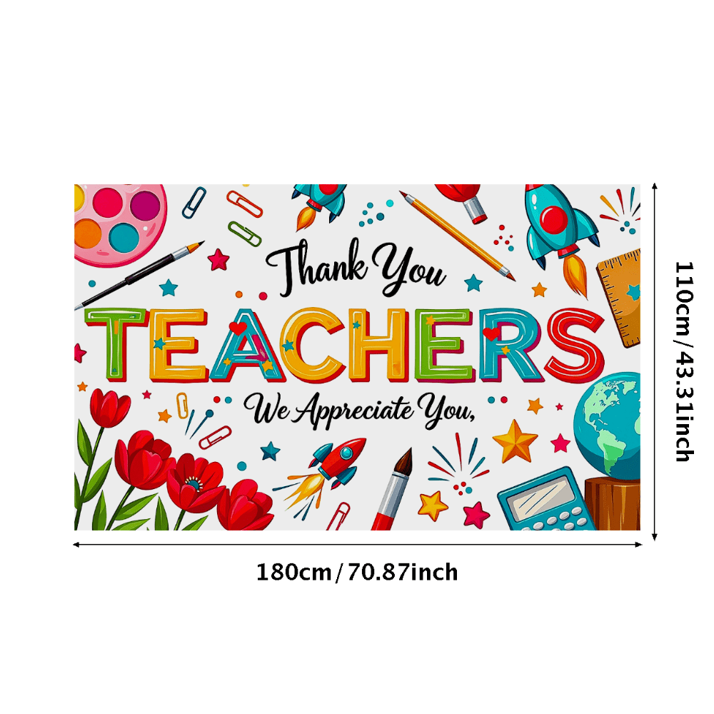 Colorful Thank You Teachers Banner with School Supplies and Floral ...