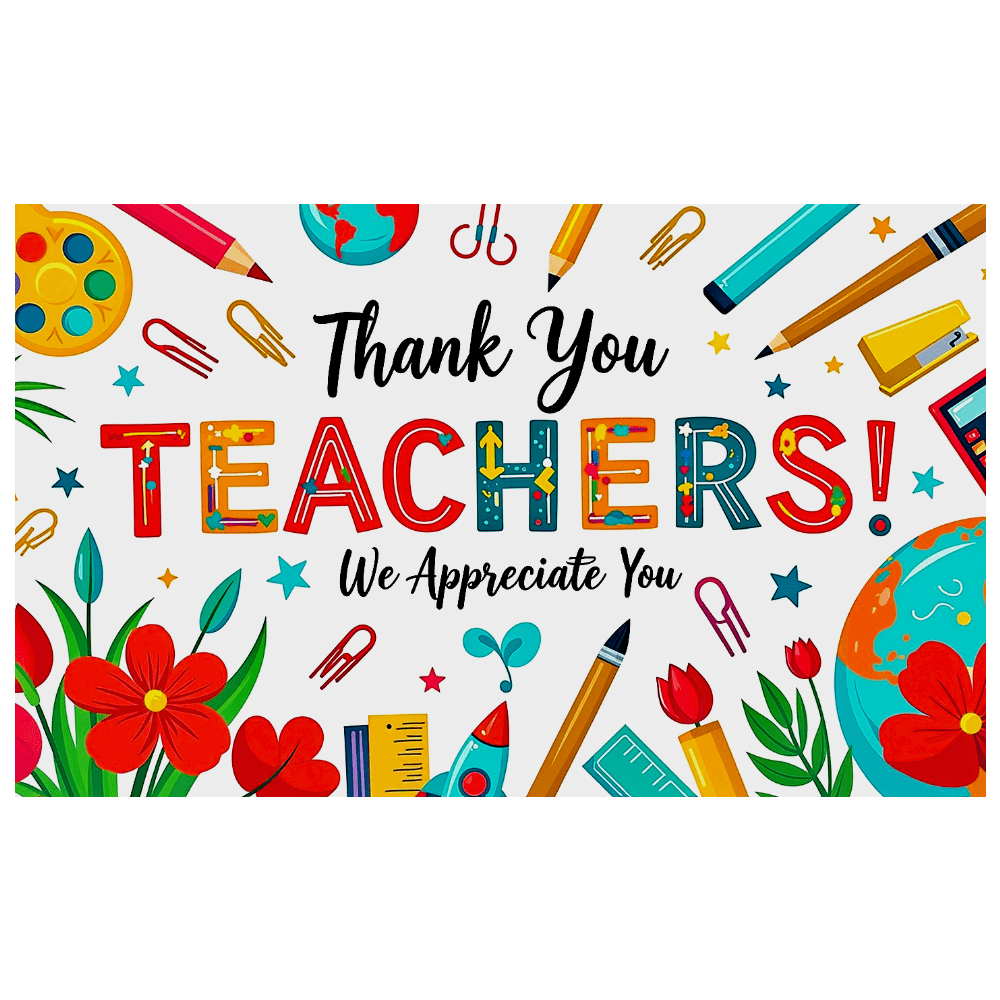 Colorful Thank You Teachers Banner with School Supplies and Floral ...