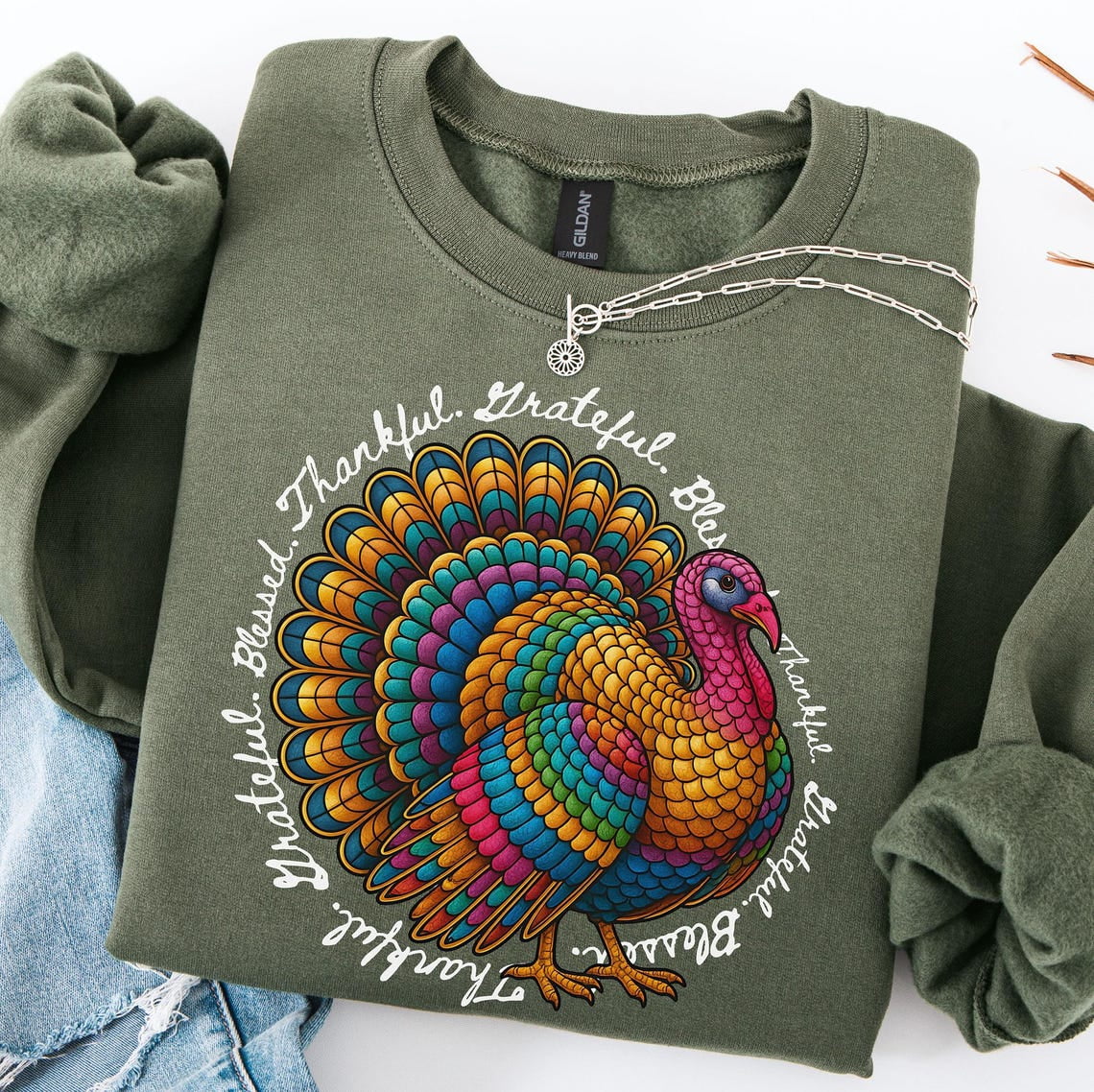 Colorful Thanksgiving Turkey Sweatshirt – Blessed Thankful Grateful ...