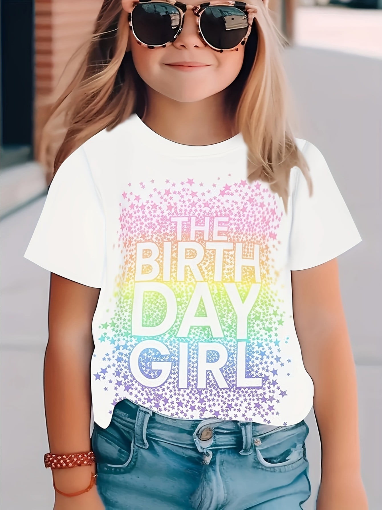 Colorful 'The Birthday Girl' 3D Printed Youngsters' T-Shirt - Casual ...