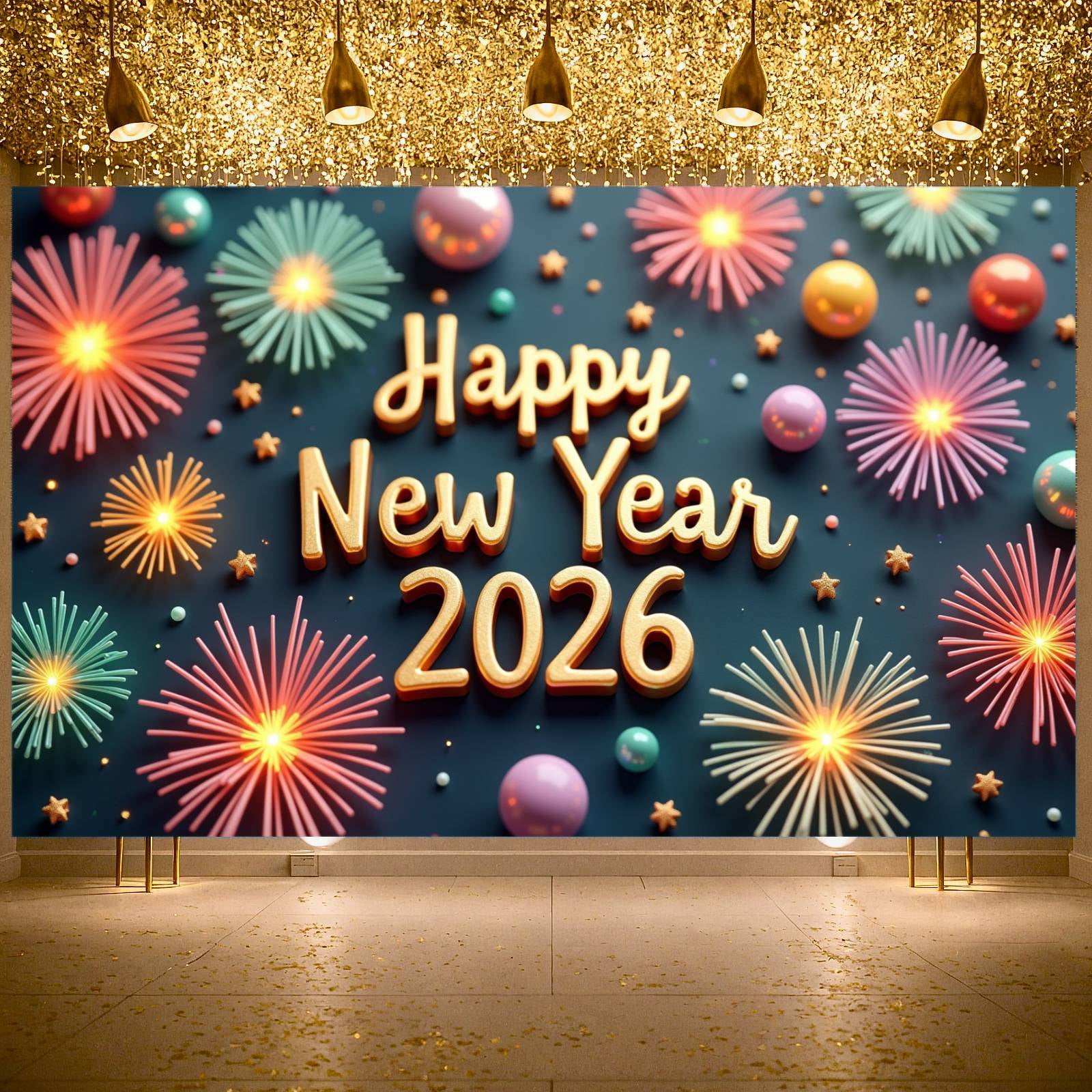 Colorful Theme Happy New Year Banner Fireworks Pattern New Year 2026 ...