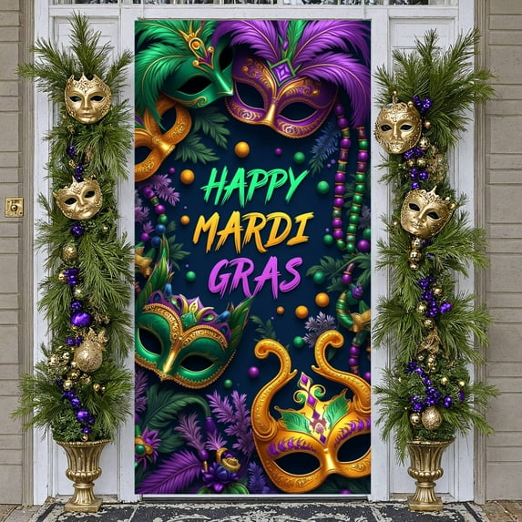 Colorful Theme Mardi Gras Banner Feather Decor Carnival Display Mask ...