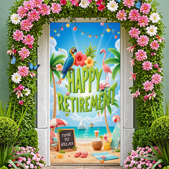 Colorful Theme Retirement Banner Tropical Design Outdoor Celebration ...