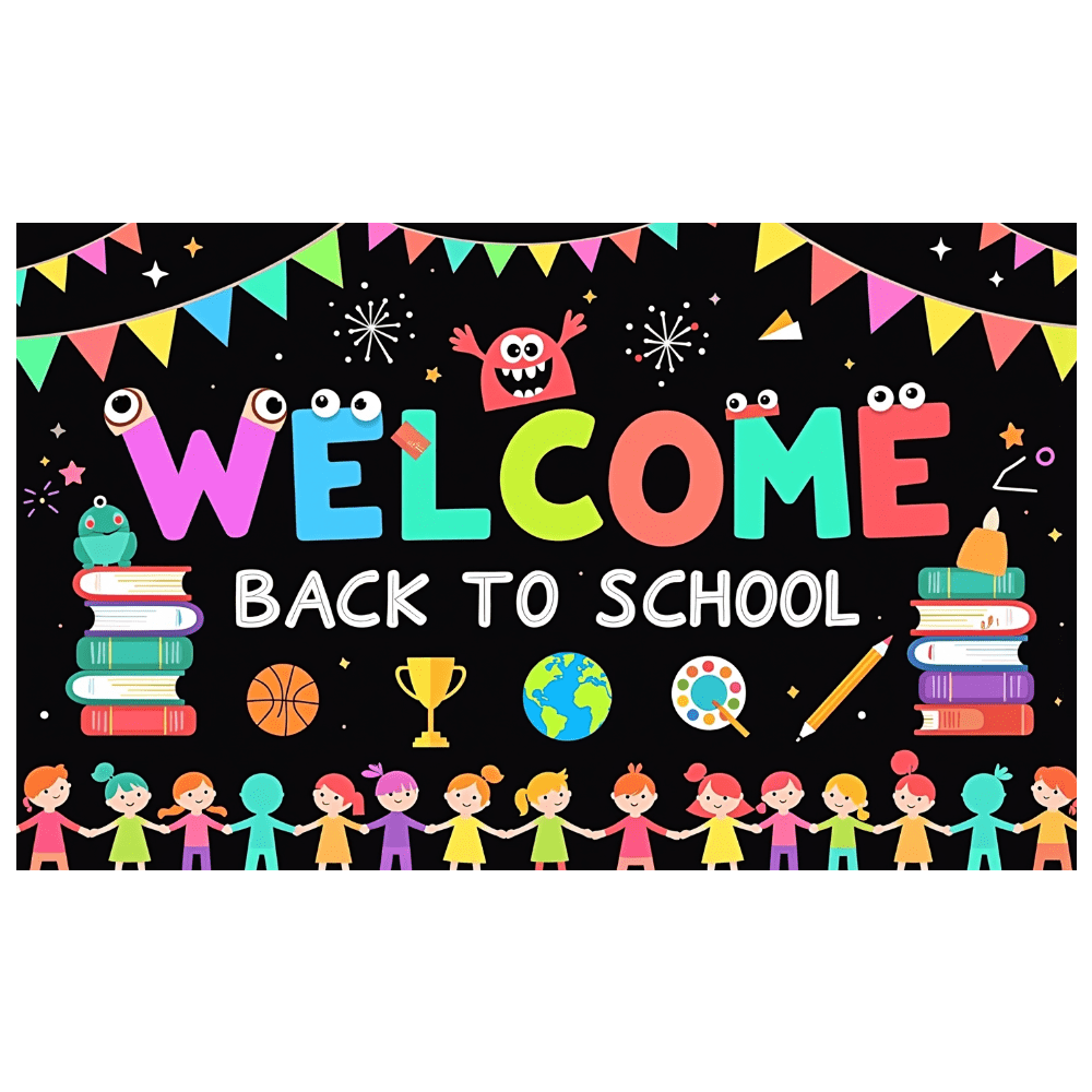 Colorful Theme Welcome Banner Decorative Design School Supplies Back to ...