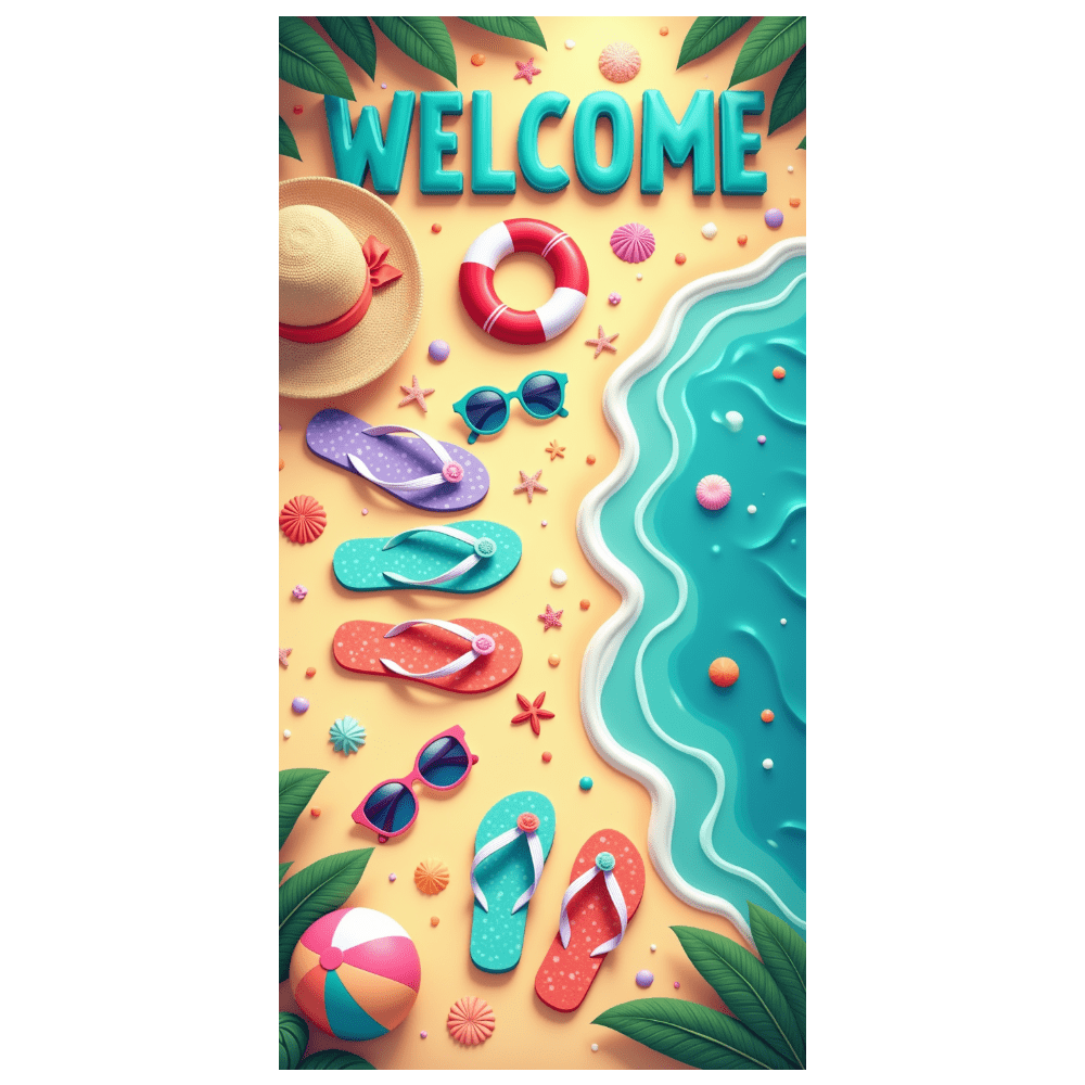 Colorful Theme Welcome Banner Summer Design Flip Flop Decor Seashore ...