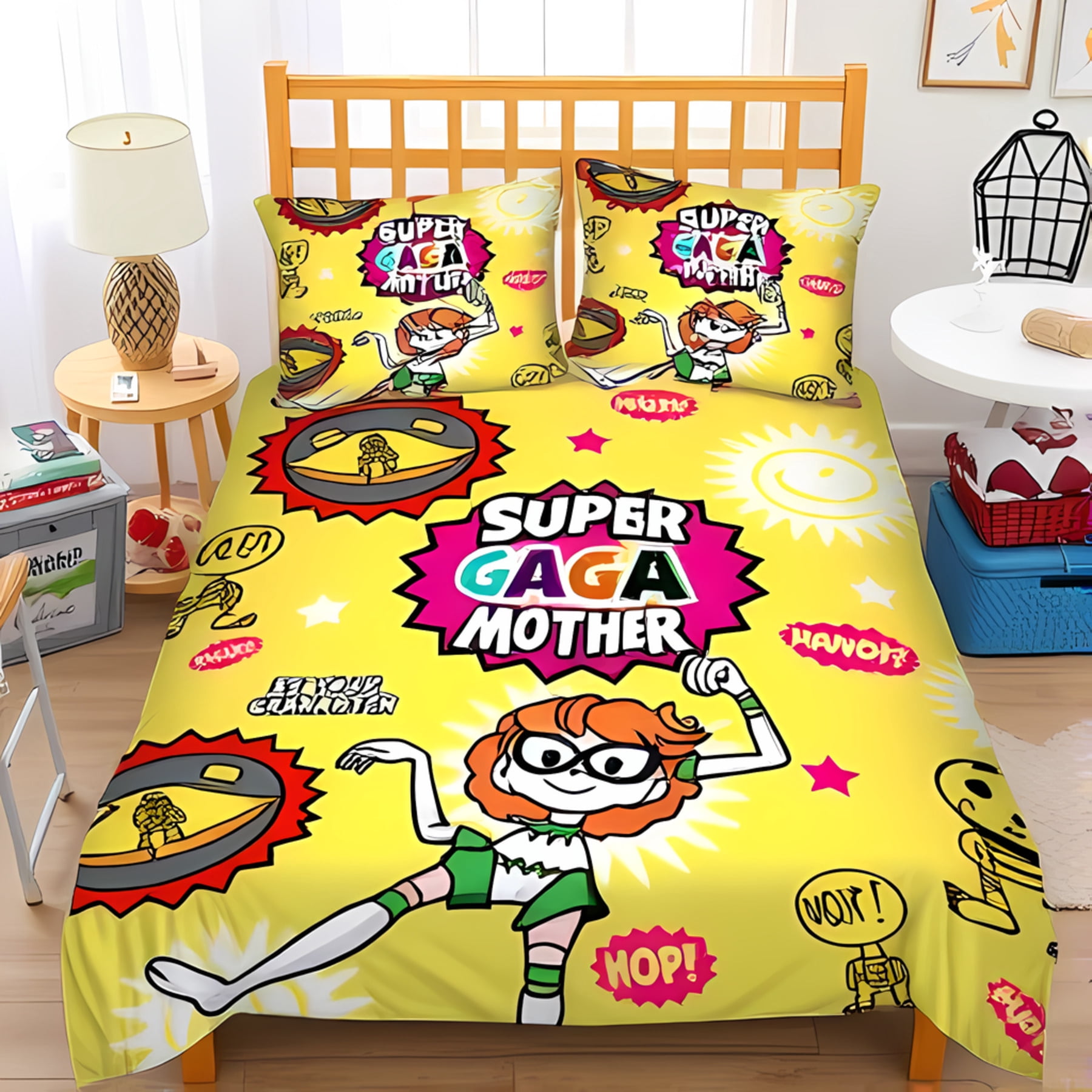 Colorful Themed 3-Piece Duvet Cover Set - Features Cartoon Character ...