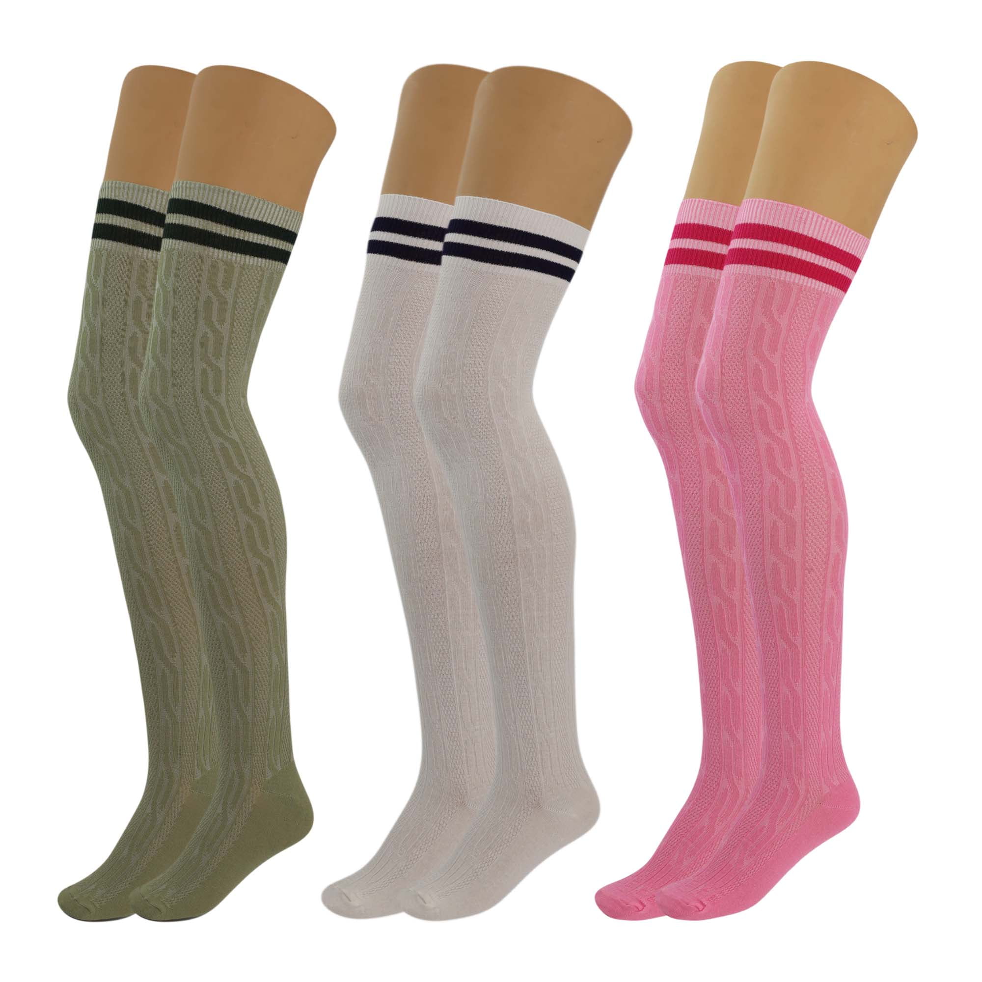 Colorful Thigh High Socks for Women Over The Knee Warm Long Boot Socks 3 Pairs - (Khaki-Ecru ...
