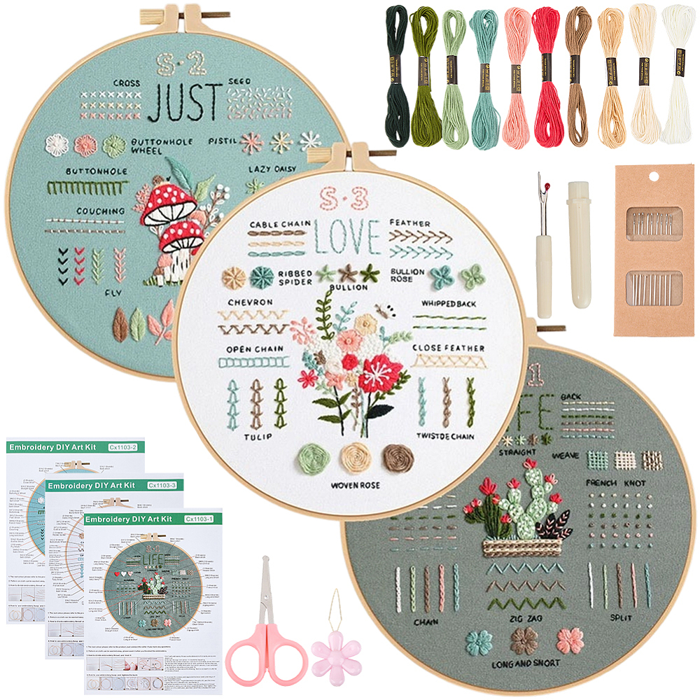 Colorful Threads DIY Embroidery Materials Kit Hand Embroidered Starter ...