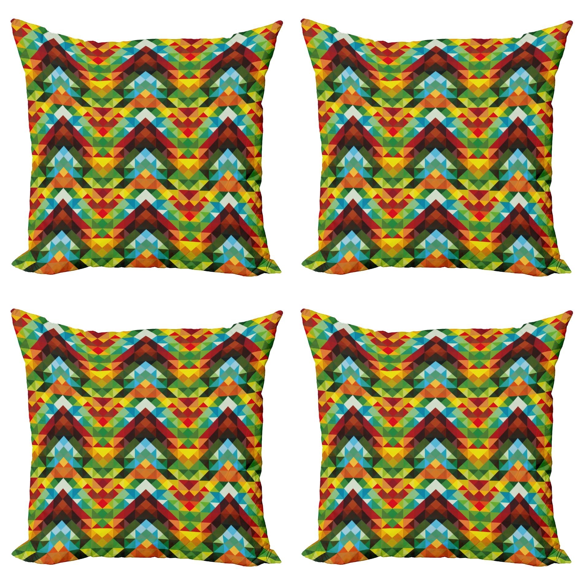 Ambesonne Colorful Throw Pillow Cover 4 Pack, Abstract Optic Pattern ...