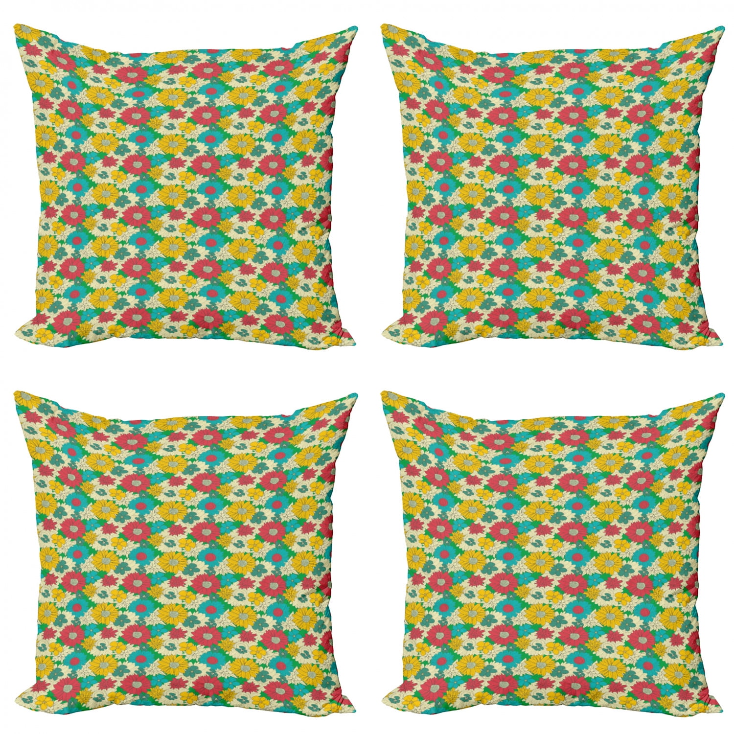 Ambesonne Colorful Throw Pillow Cover 4 Pack, Vintage Flowers Art, 16 ...