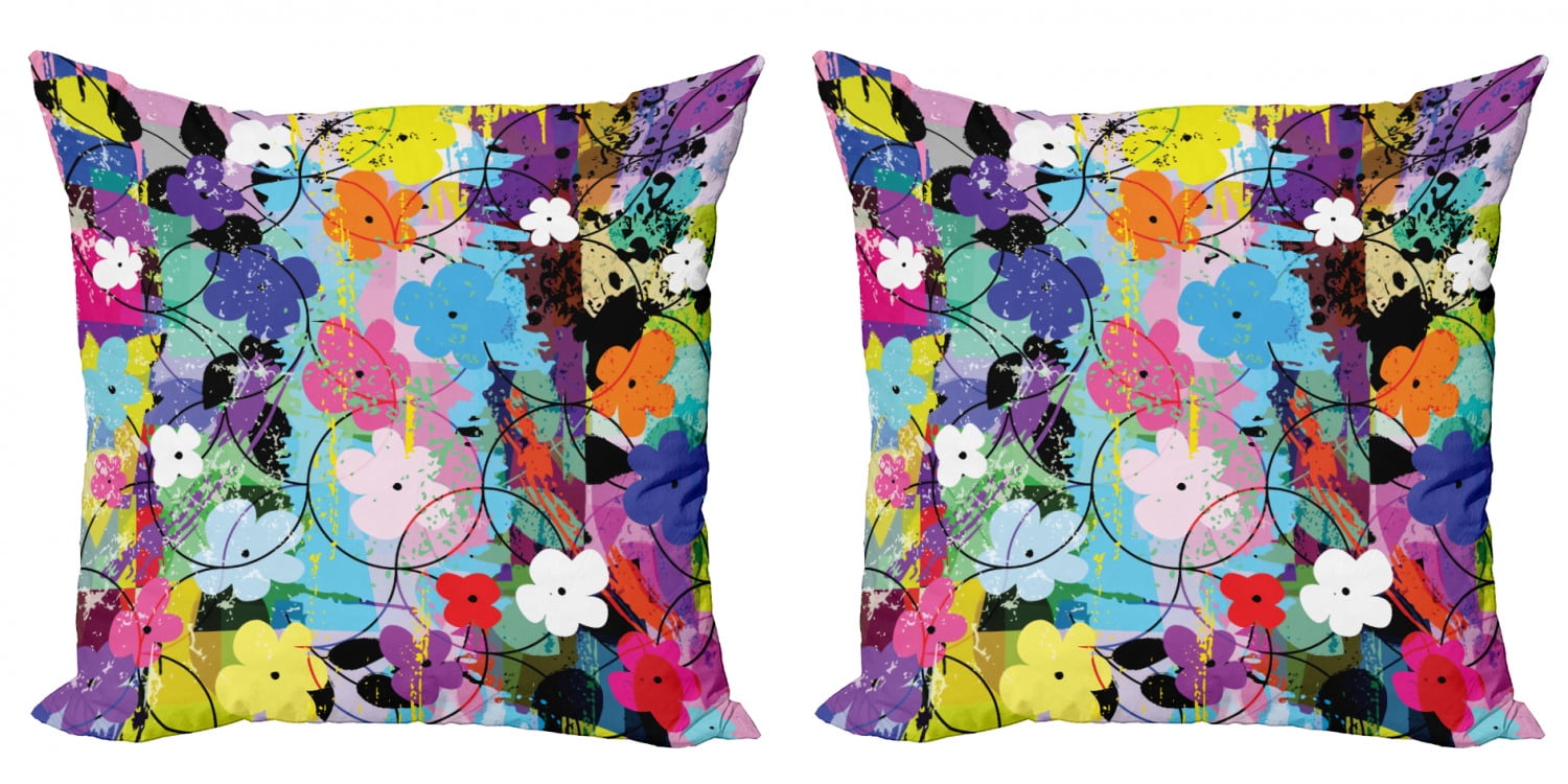 Ambesonne Colorful Throw Pillow Cover 2 Pack, Abstract Floral Art, 18 ...