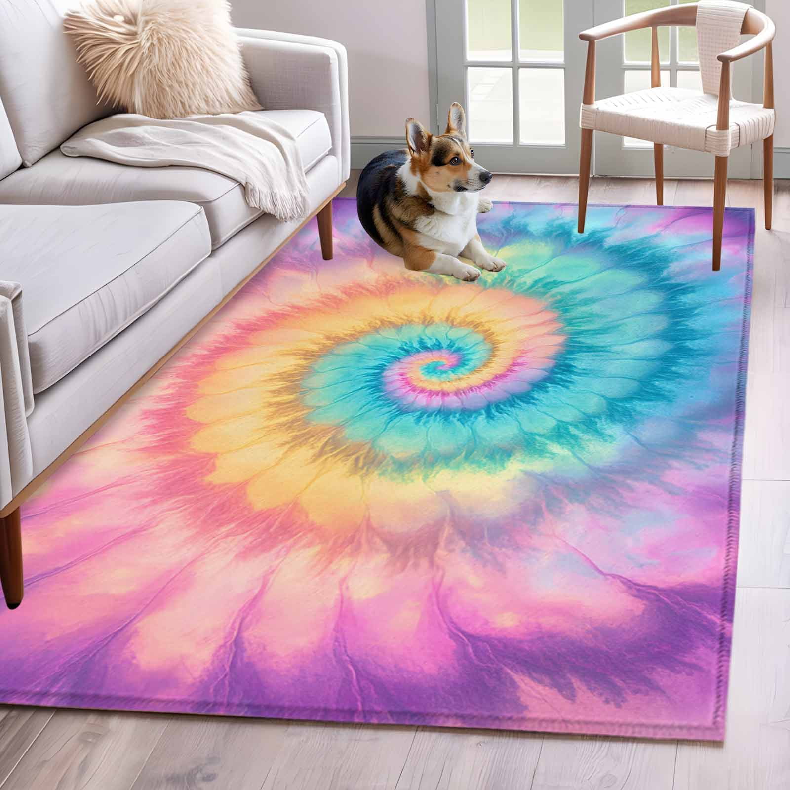 Colorful Tie Dye Area Rug 3x5 FT, Non Slip Entryway Bedside Carpet ...