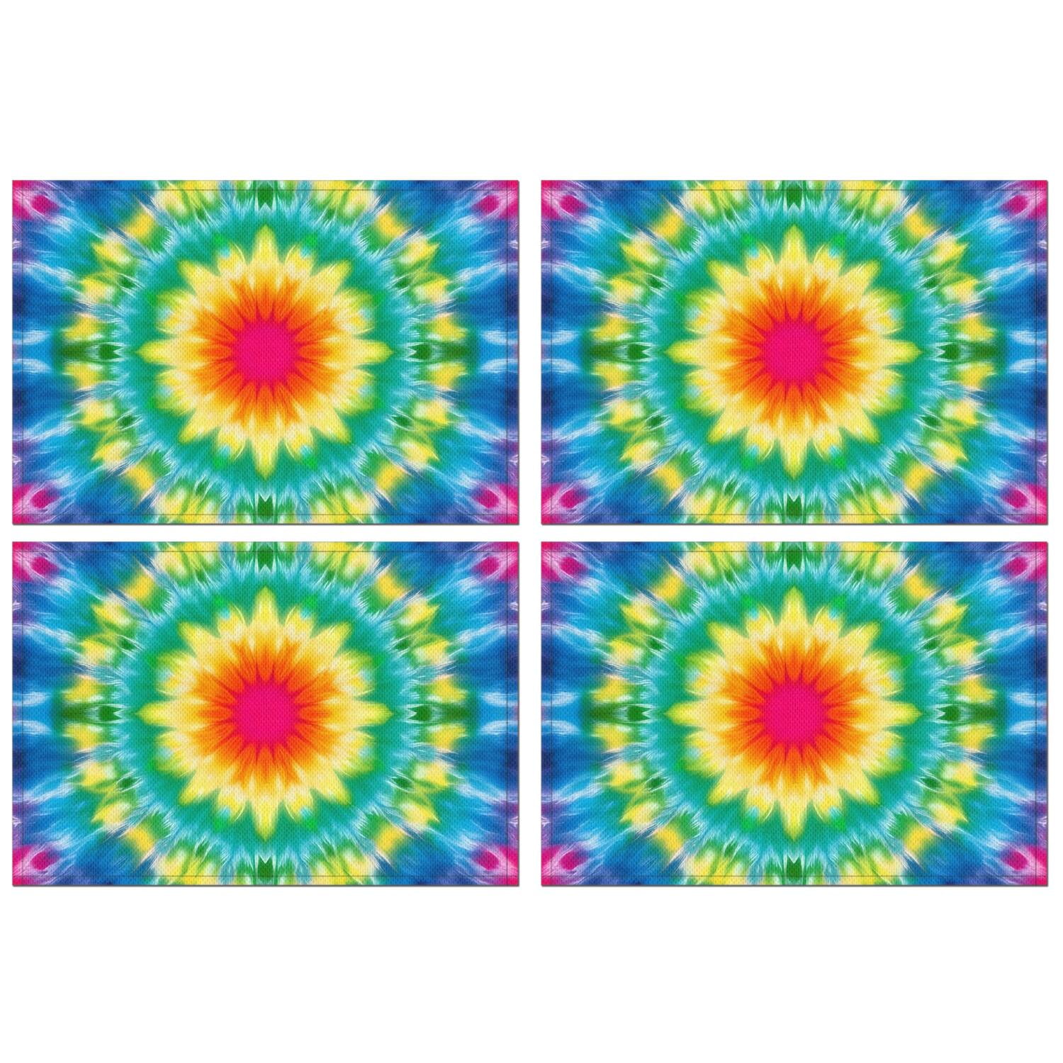 Colorful Tie Dye Blossom Pattern Summer Placemats Table Placemats Set ...