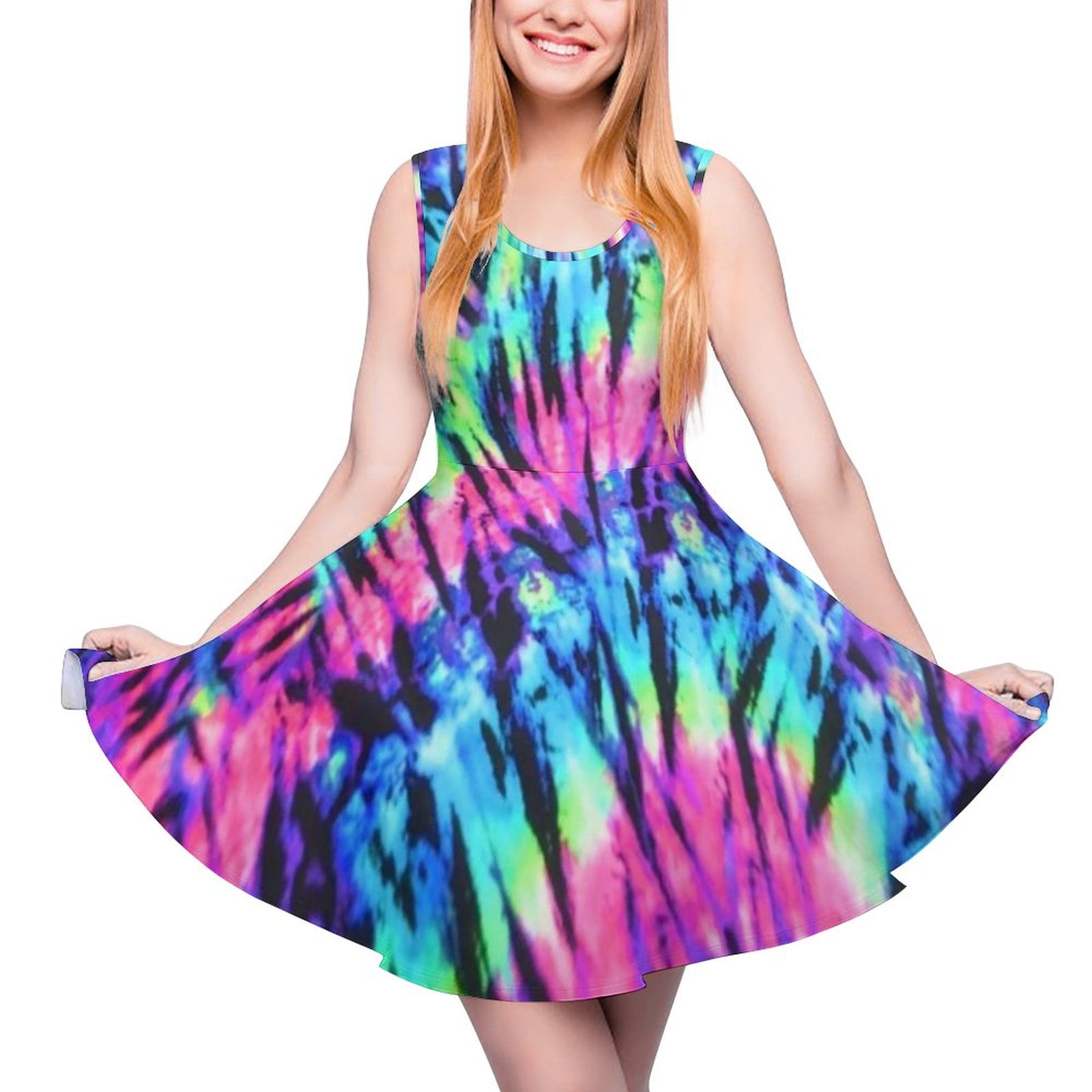 Colorful Tie Dye Dress Neon Flow Cute Dresses Sleeveless Aesthetic ...