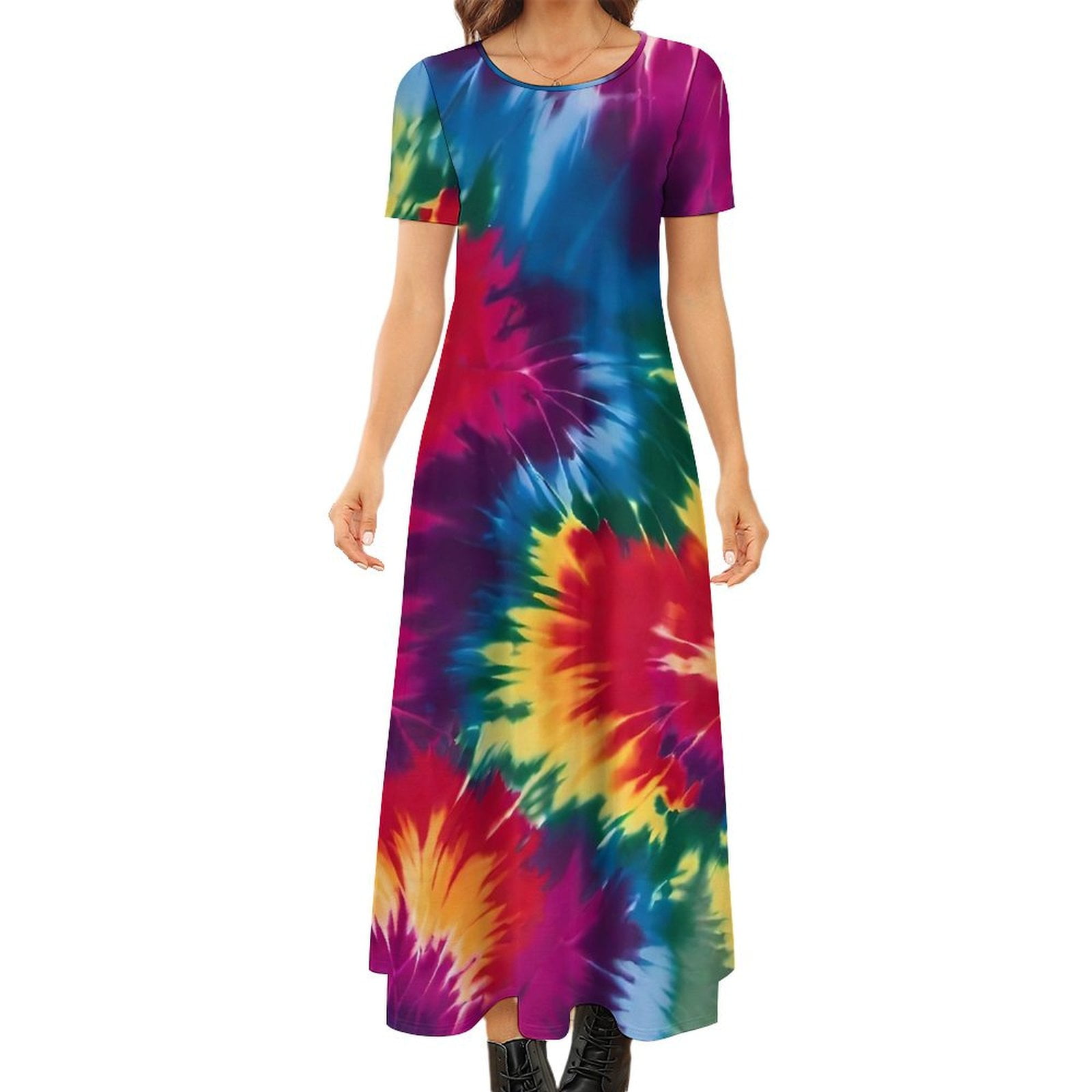 Colorful Tie Dye Dress Print Street Wear Boho Beach Long Dresses Female Vintage Maxi Dress 5XL ...