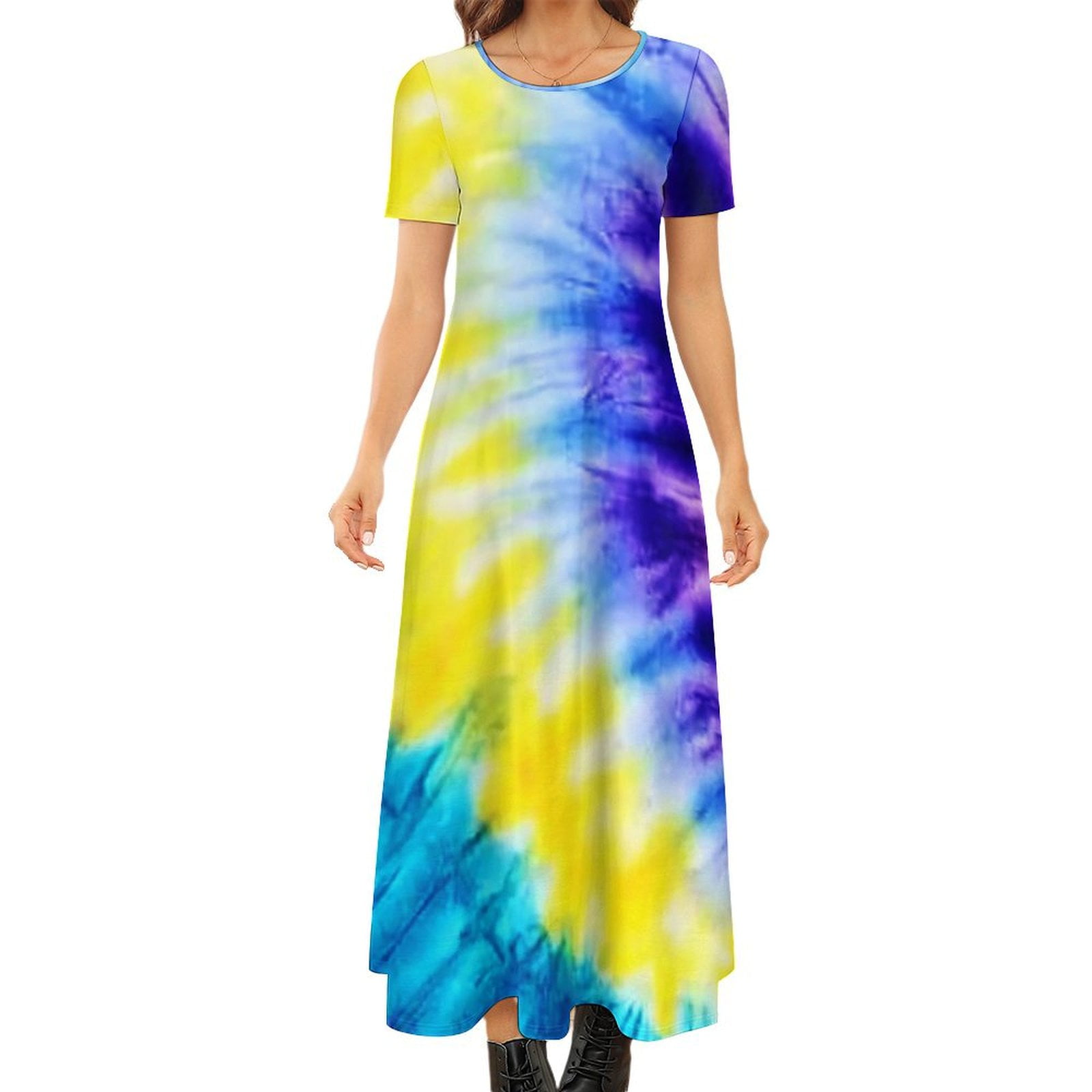 Colorful Tie Dye Dress Print Street Wear Boho Beach Long Dresses Female Vintage Maxi Dress 5XL ...