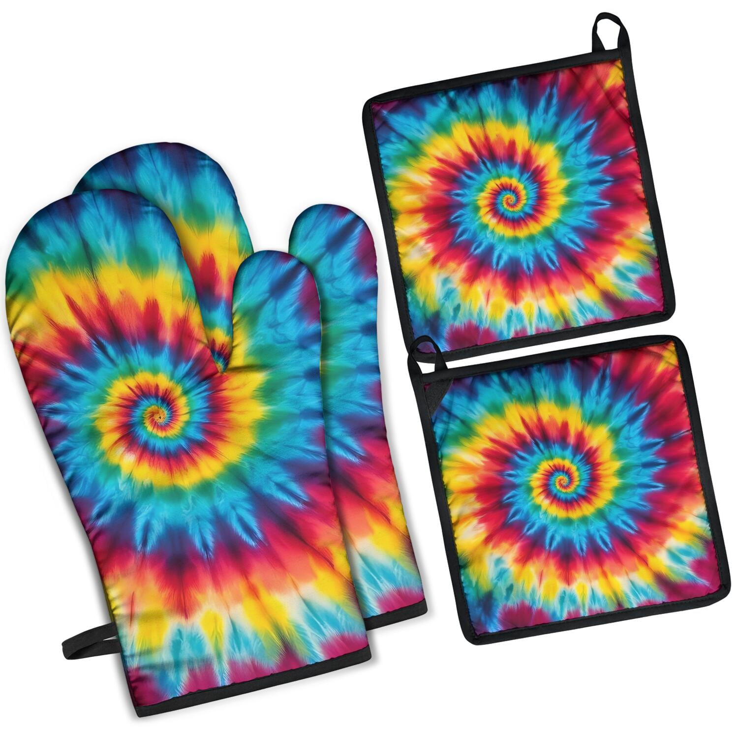 Colorful Tie Dye Mandala Pattern Kitchen Oven Mitt and Pot Holder Sets ...