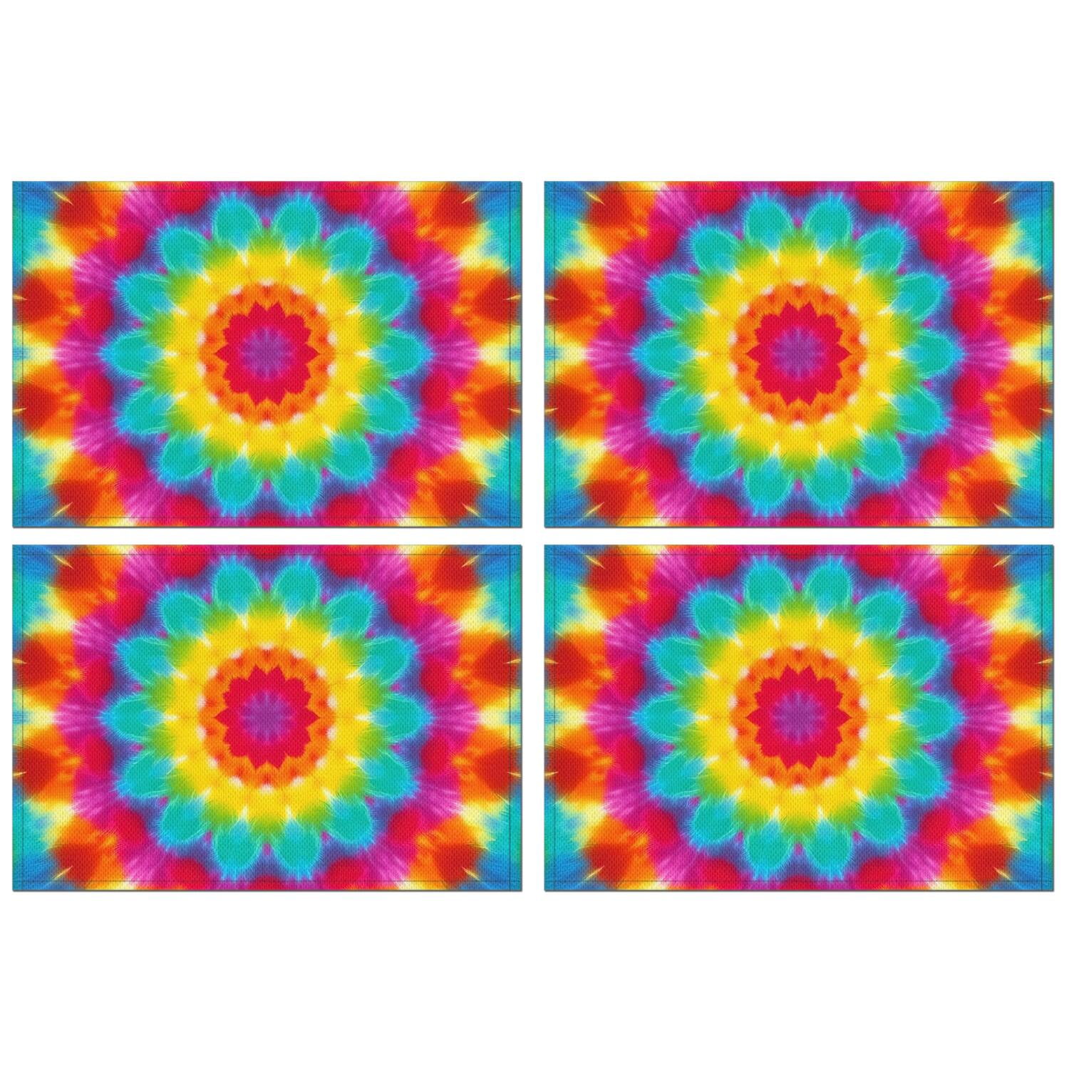 Colorful Tie Dye Mandala Pattern Summer Placemats Table Placemats Set ...