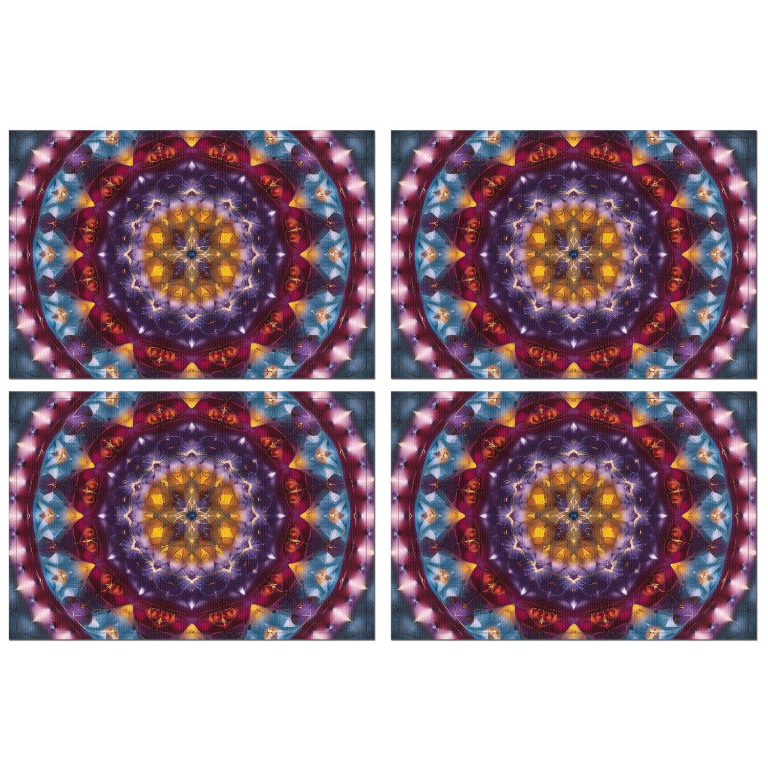 Colorful Tie Dye Mandala Pattern Summer Placemats Table Placemats Set ...