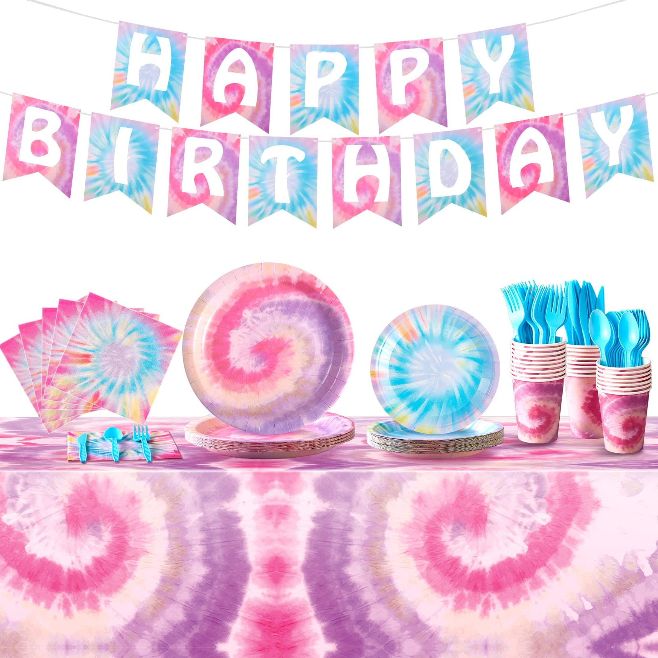 Colorful Tie Dye Party Pack - 115 Piece Birthday Decor Set with ...