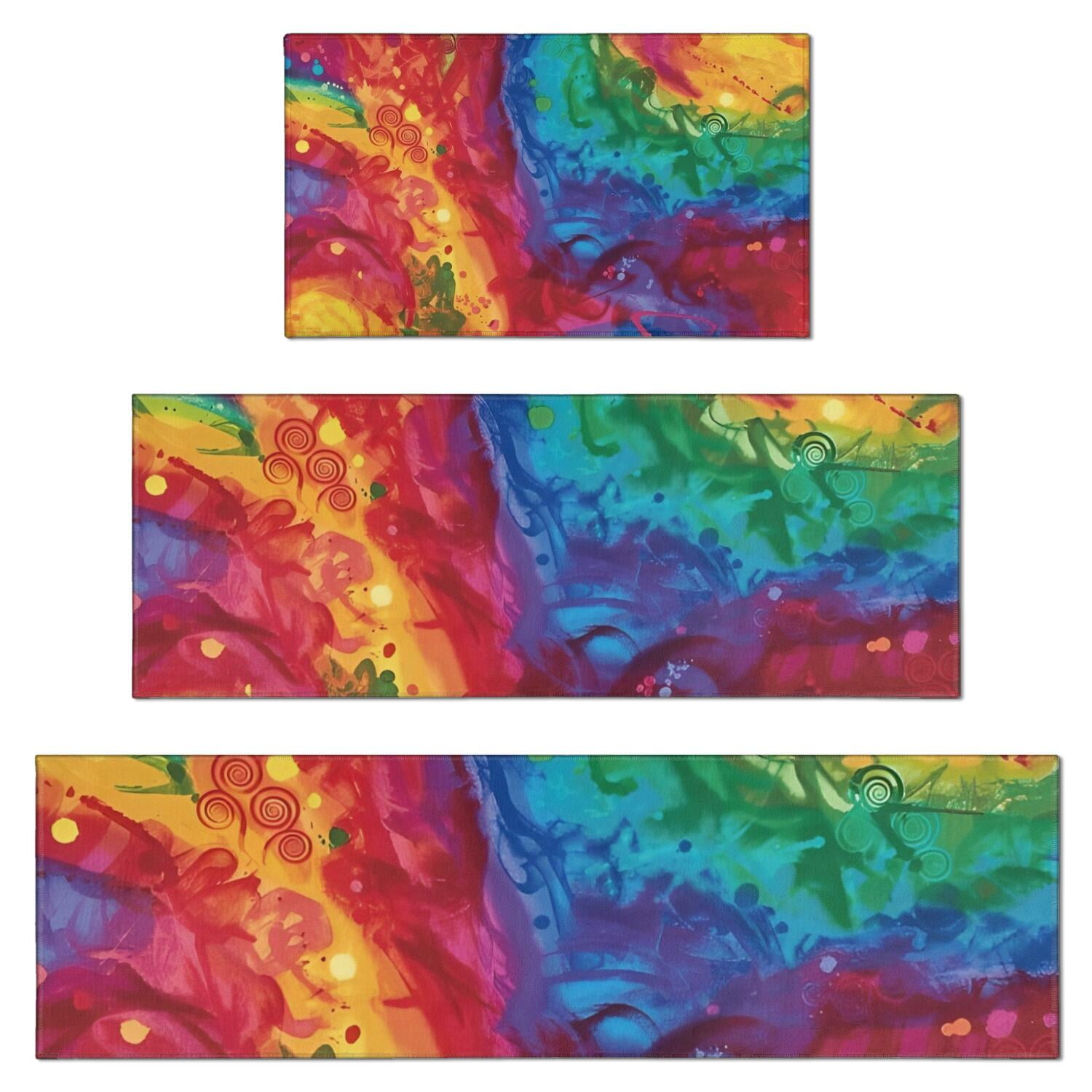 Colorful Tie Dye Pattern Kitchen Rugs Sets Of 3,Kitchen Runner Rugs Non ...