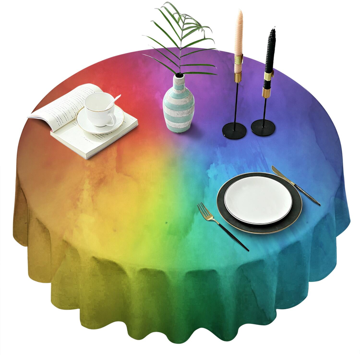 Colorful Tie Dye Pattern Round Tablecloth 60"x60",Wrinkle Wipeable ...
