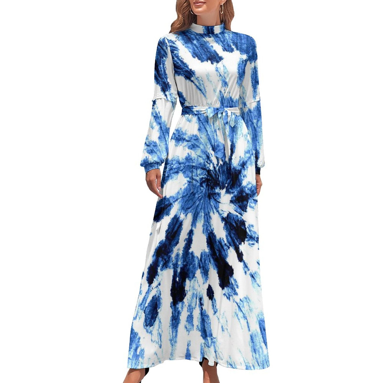 Colorful Tie Dye Print Dress High Neck Graffiti Carnival Beach Dresses ...