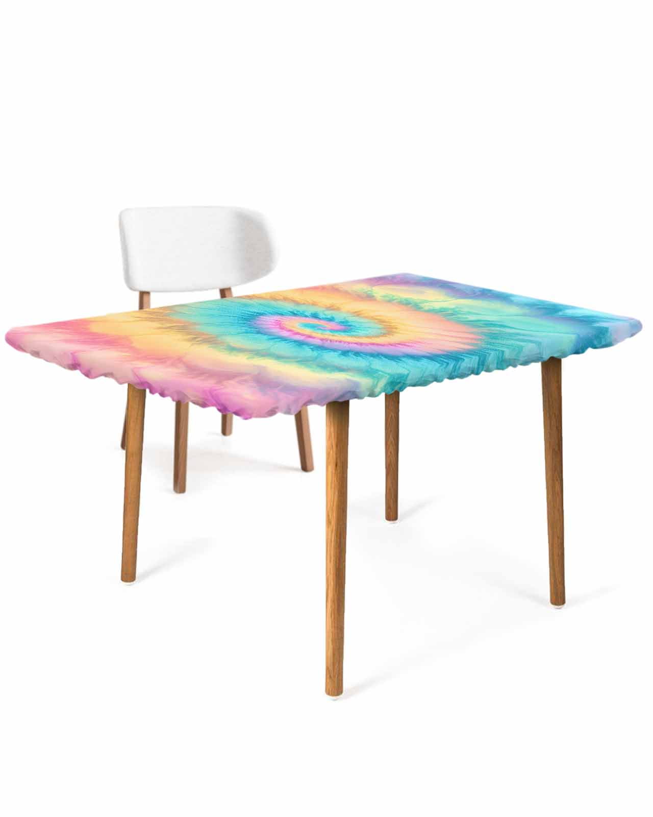 Colorful Tie Dye Rectangle Tablecloth, Waterproof Elastic Fitted Table ...